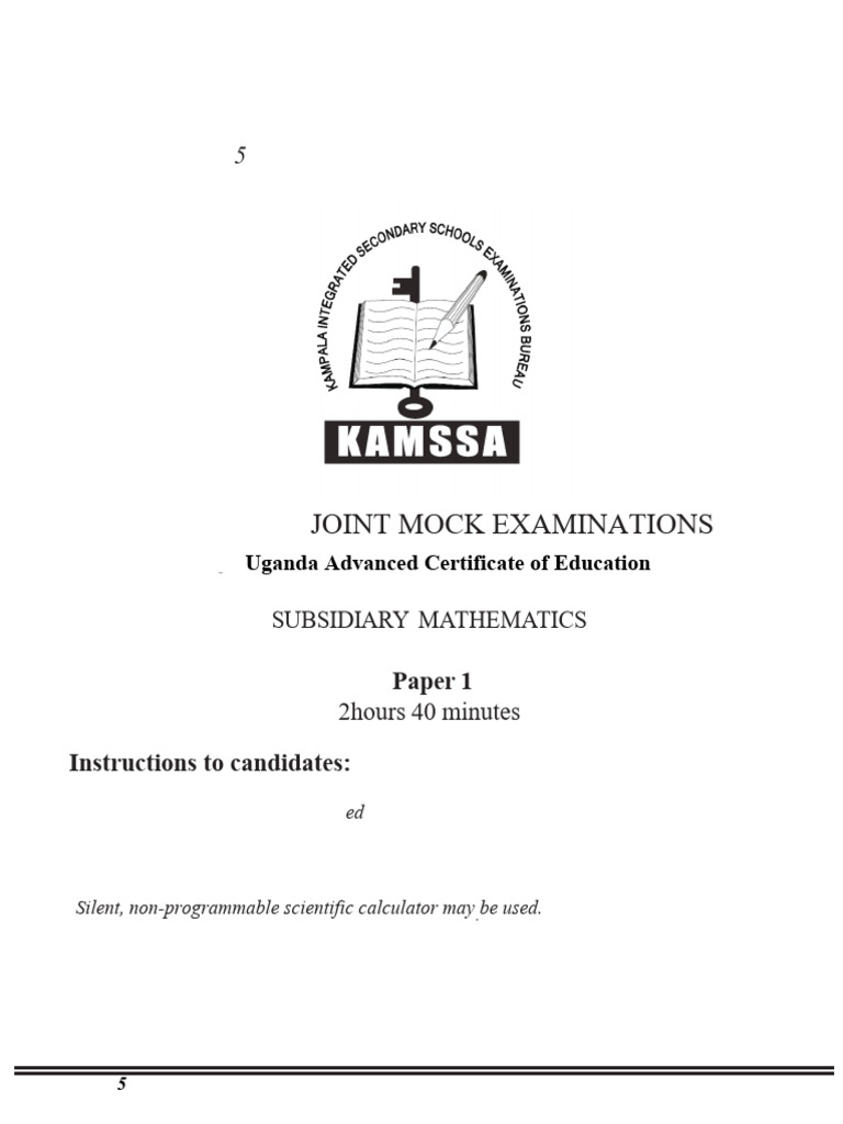 KAMSSA 2025 Subsidiary Math Mock Exam | PDF | Mathematics ...
