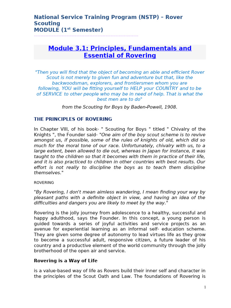MODULES For NSTP Rover Scouting | PDF | Scouting | Chivalry