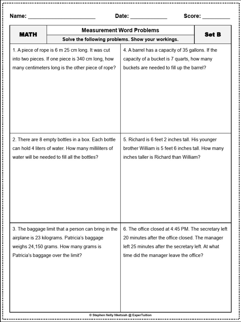 Measurement Word Problems Solutions | PDF | Litre | Quantity
