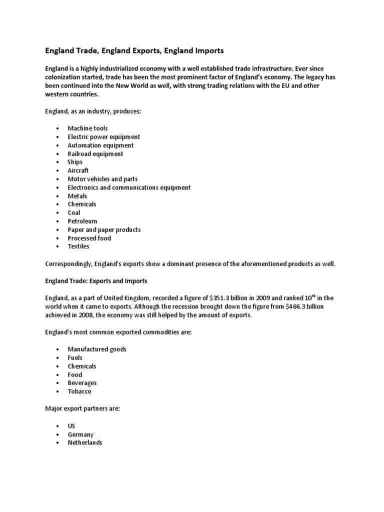 England Trade, England Exports, England Imports | PDF