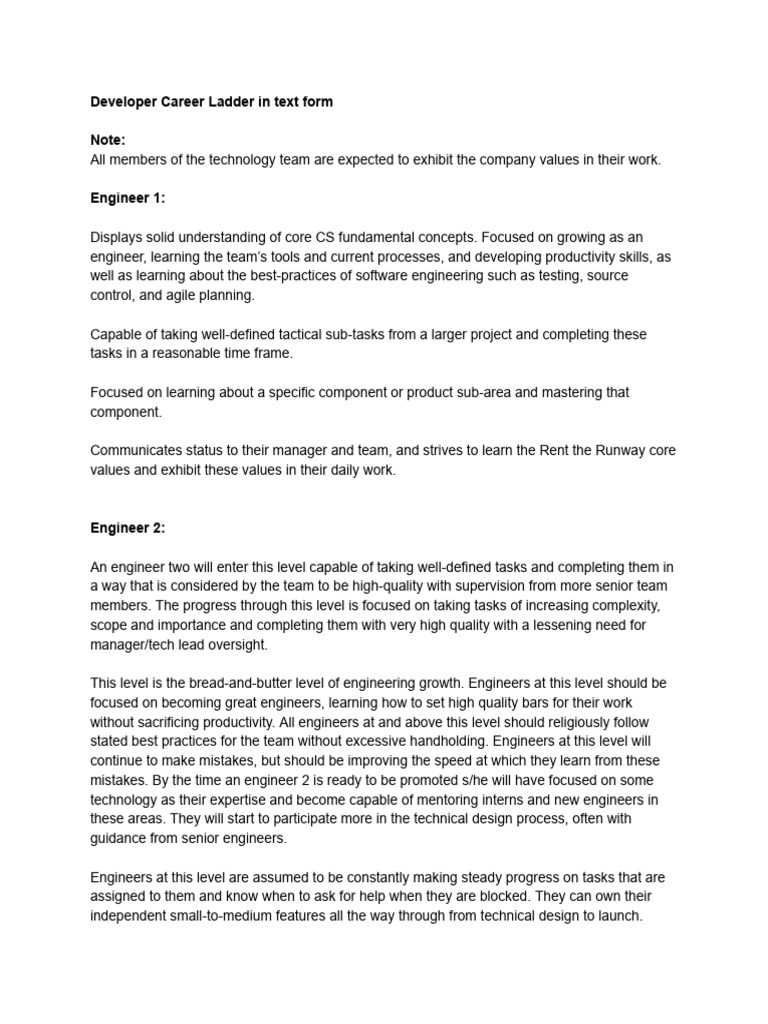 Developer Career Ladder Overview | PDF | Mentorship | Leadership
