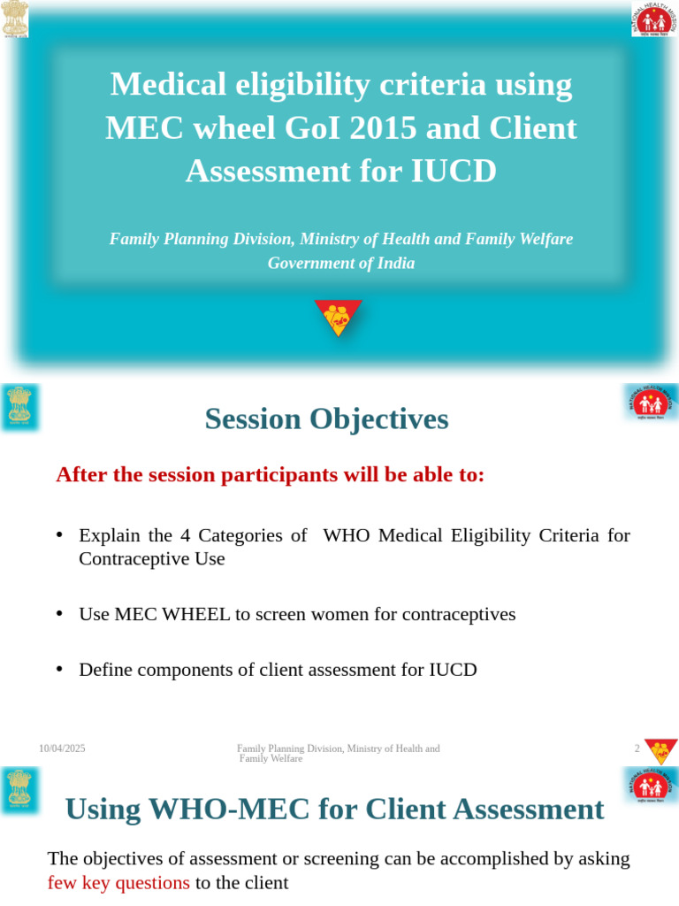 MEC Using MEC Wheel GoI 2015 & Client Assessment For IUCD | PDF ...