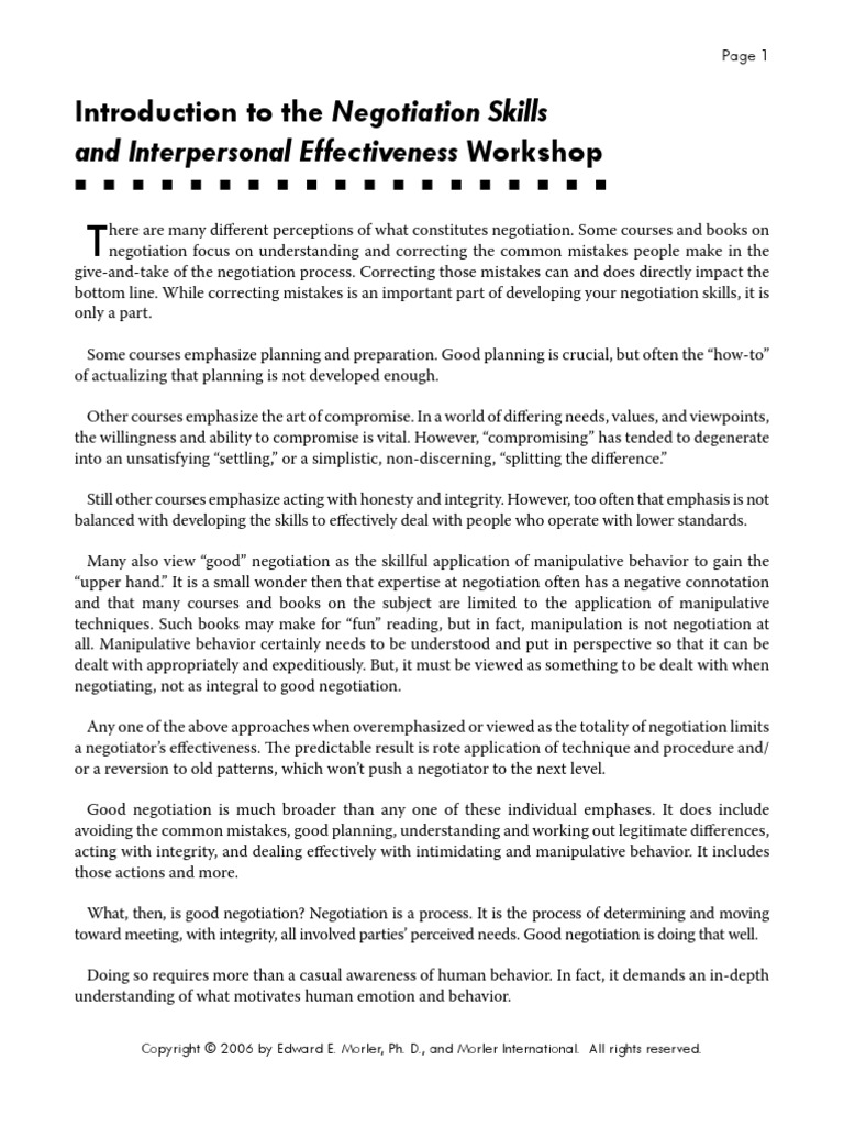Intro To Negotiation Skills | PDF | Negotiation | Behavioural Sciences