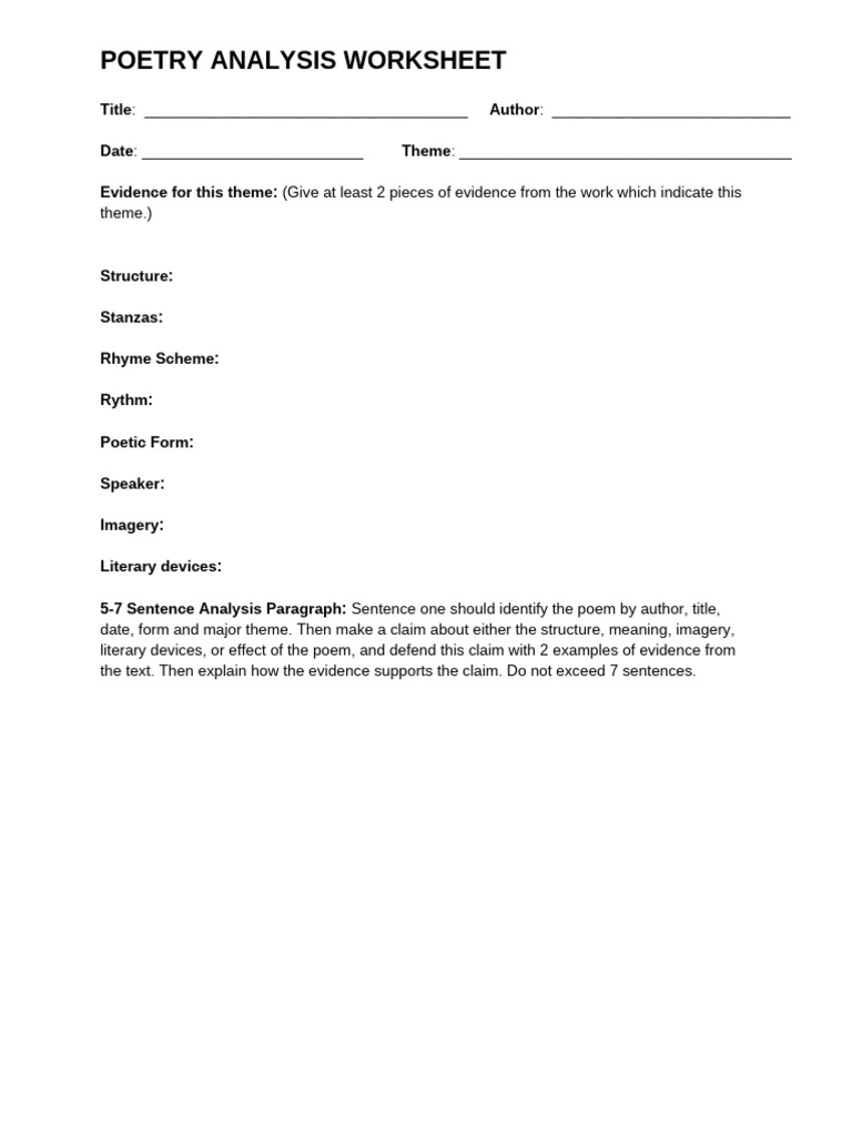 Poetry Analysis Worksheet (3) - 4358 2 | PDF