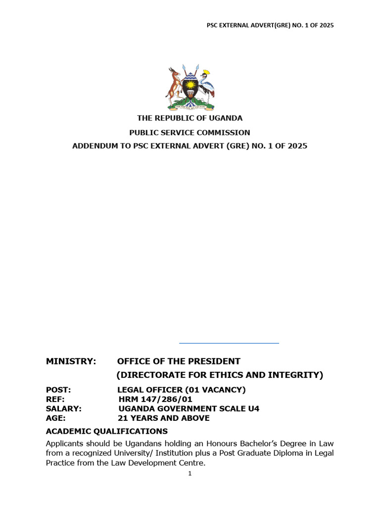 Addendum To GRE Advert 1-2025 | PDF