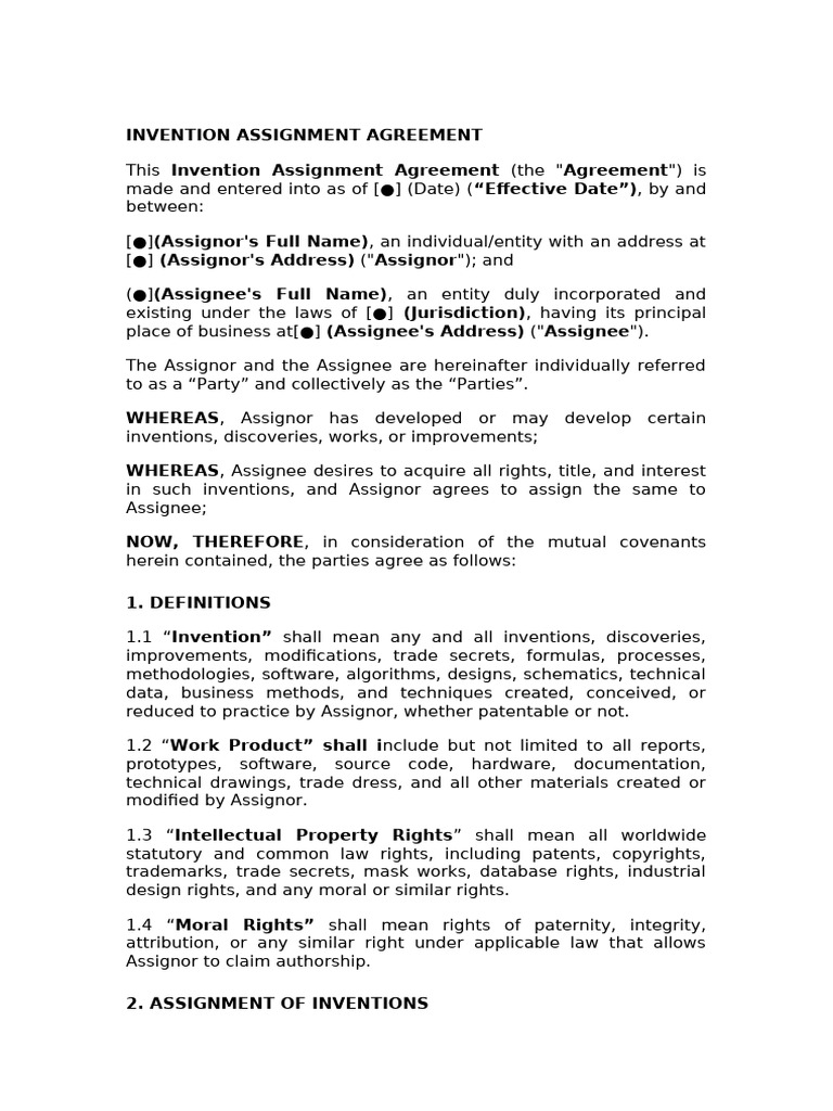 Invention Assignment Agreement | PDF | Assignment (Law) | Patent