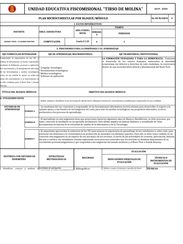 Plan de Bloque 4 Libro 4 w8 | PDF | Aprendizaje | Enseñando