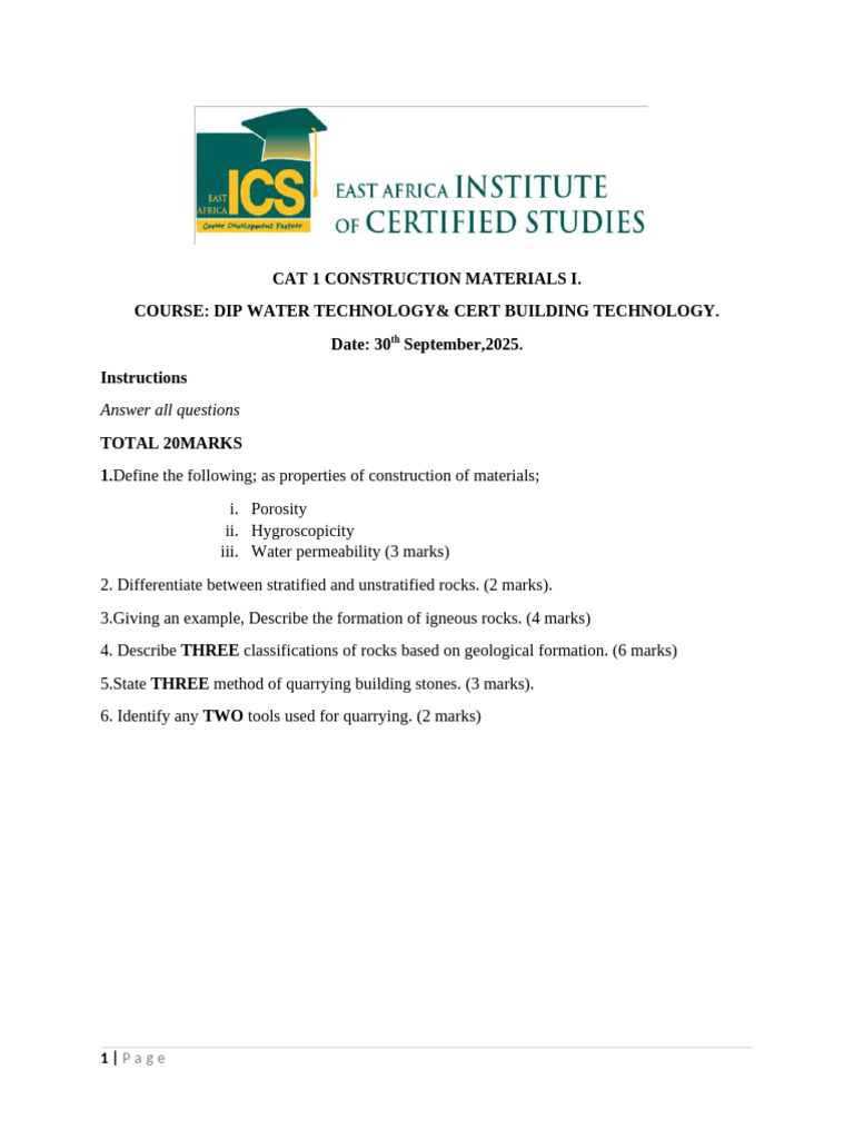 Construction Materials Exam Questions | PDF