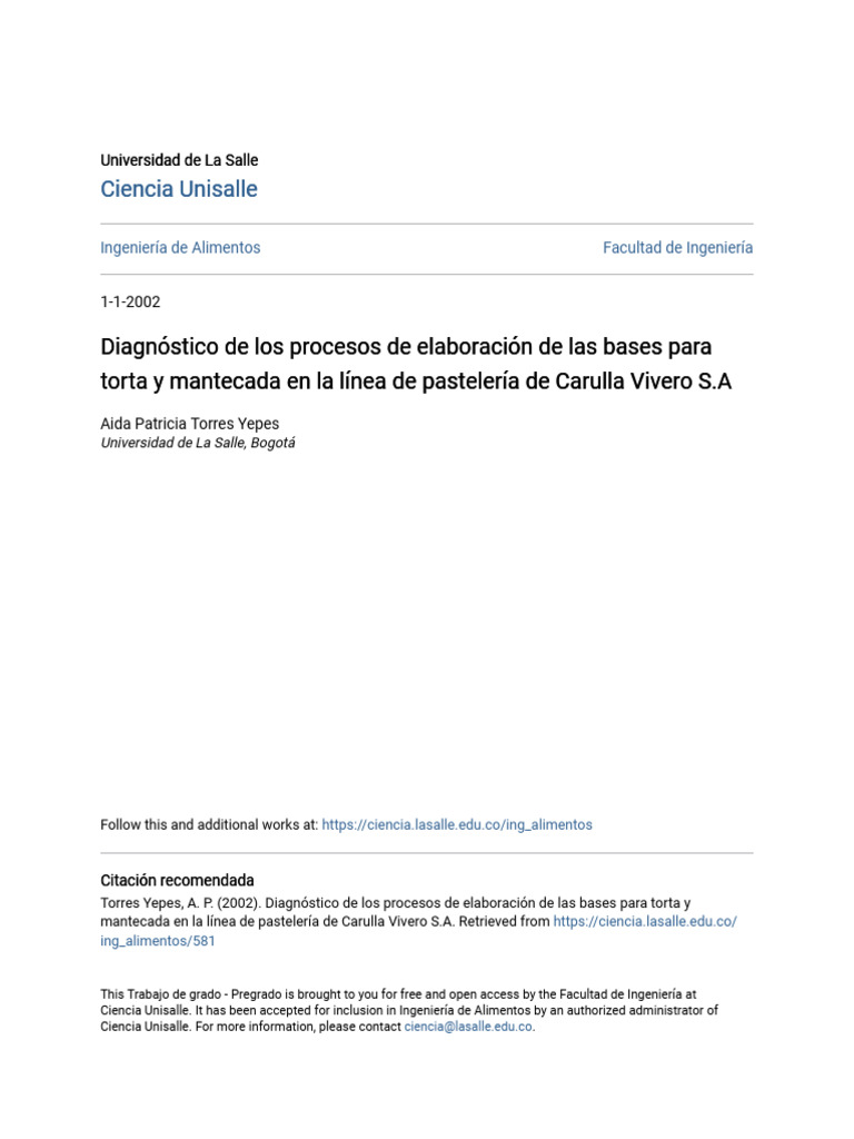 Diagnostico de Los Procesos de Elaboraci | PDF | Pasteles | Confitería