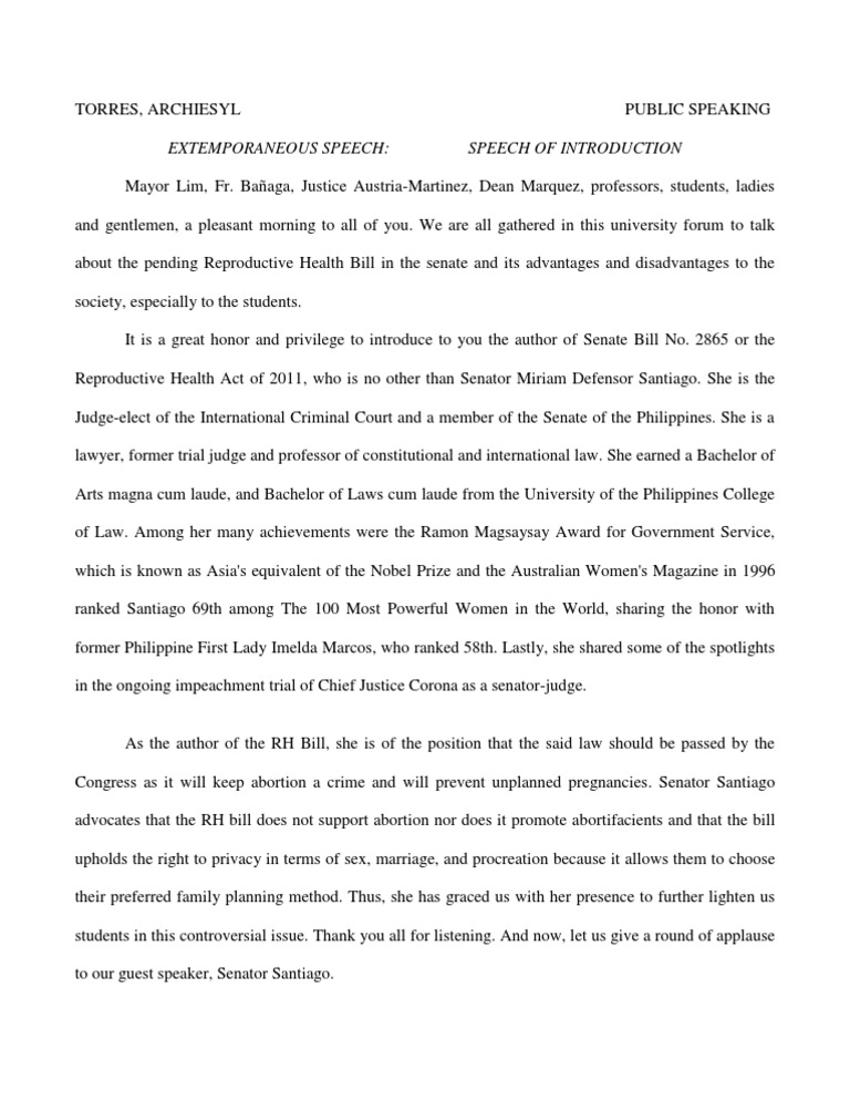 Introduction to Senator Santiago's RH Bill | PDF