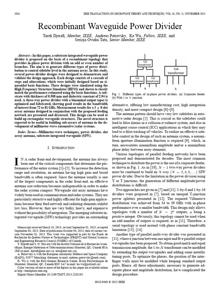 Recombinant Waveguide Power Divider | PDF | Radar | Antenna (Radio)