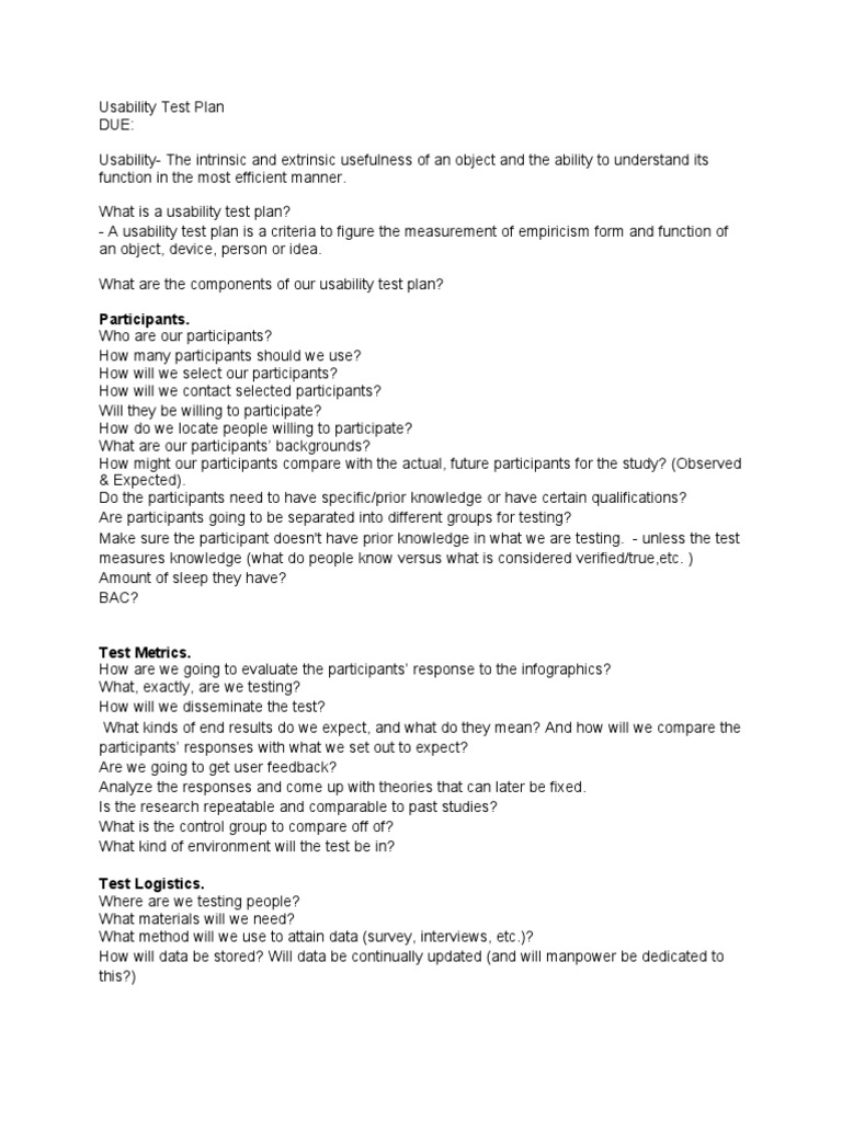 Usability Test Plan | PDF | Usability | Communication