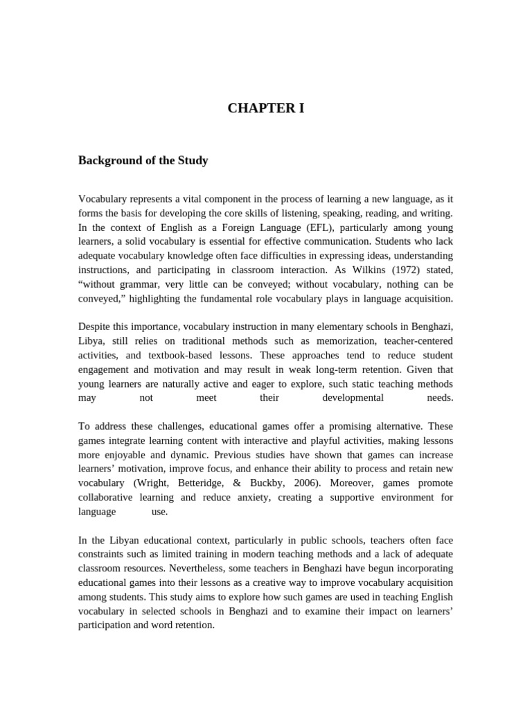 Chapter - 1 Background of The Study | PDF | Vocabulary | English As A ...