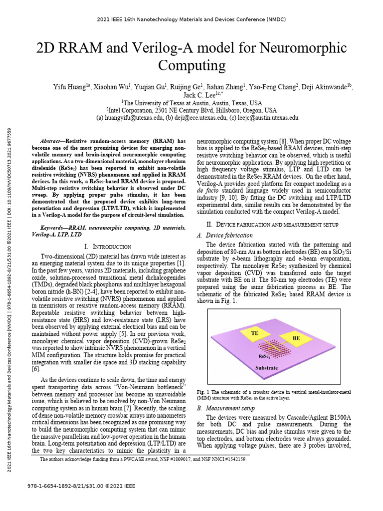 2D RRAM and Verilog-A Model For Neuromorphic Computing | PDF | Physical ...