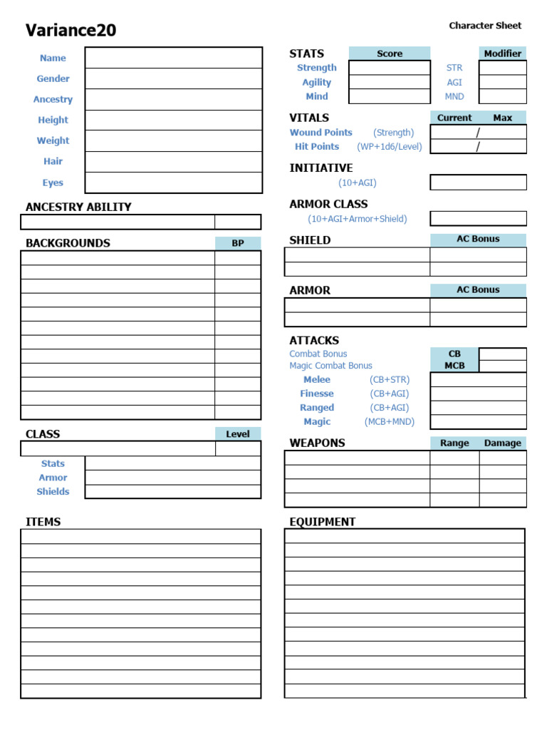 M2020 Character Sheet v2 | PDF