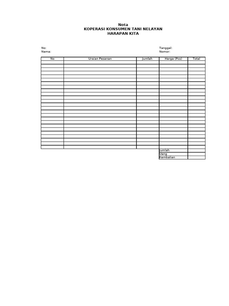 Template Nota Warung Makan Editable | PDF