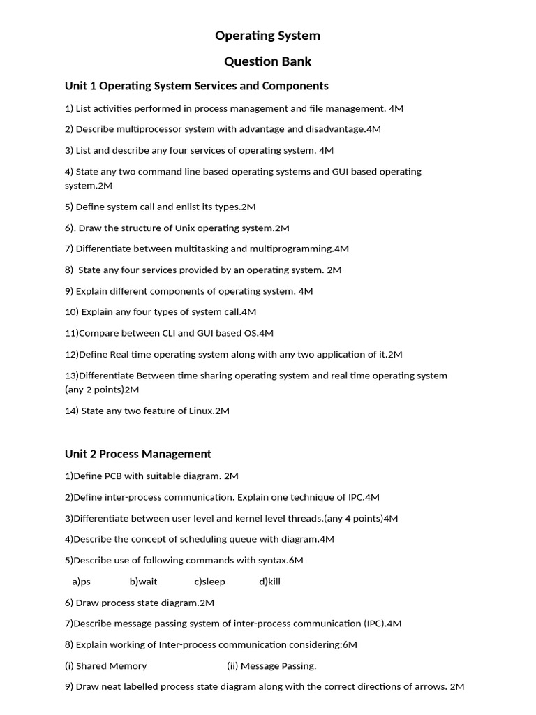 Question Bank Operating System-1 | PDF | Operating System | Scheduling (Computing)