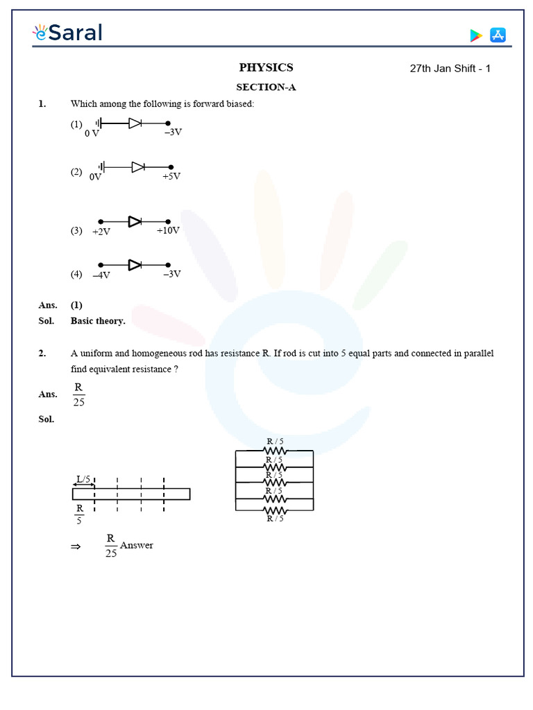 PHYSICS JEE Mains 2024 Question Papers With Answer Key PDF | PDF ...