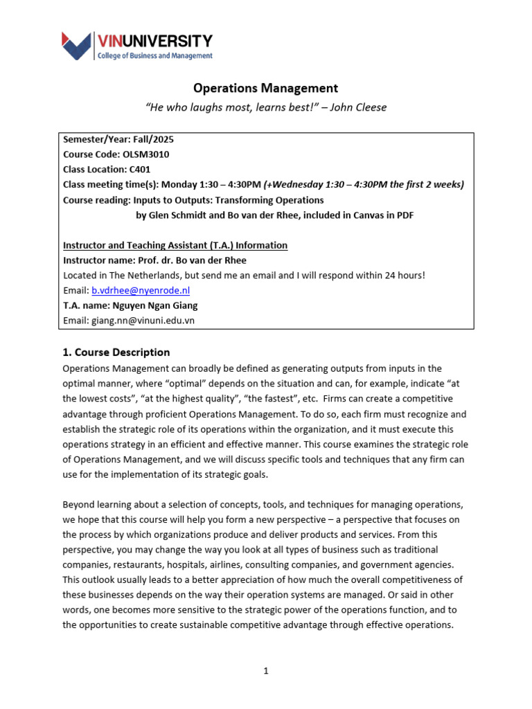 Operations Management Course Overview | PDF | Operations Management ...