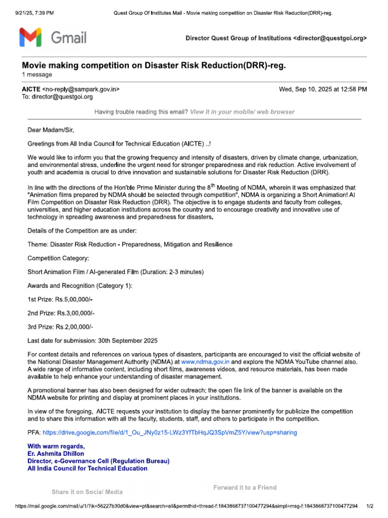 Movie Making Competition On Disaster Risk Reduction (DRR) | PDF