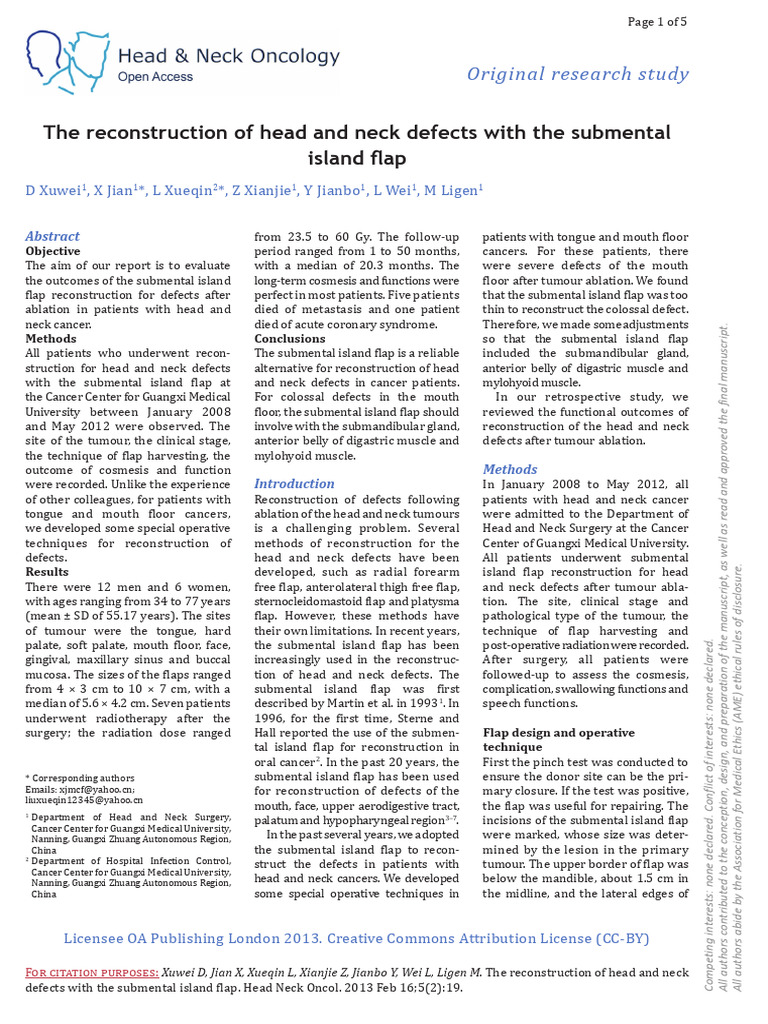 Head and Neck Defects With The Submental Island Flap | PDF | Head And ...
