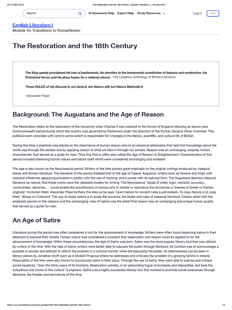 Restoration and 18th Century Literature | PDF | Satire