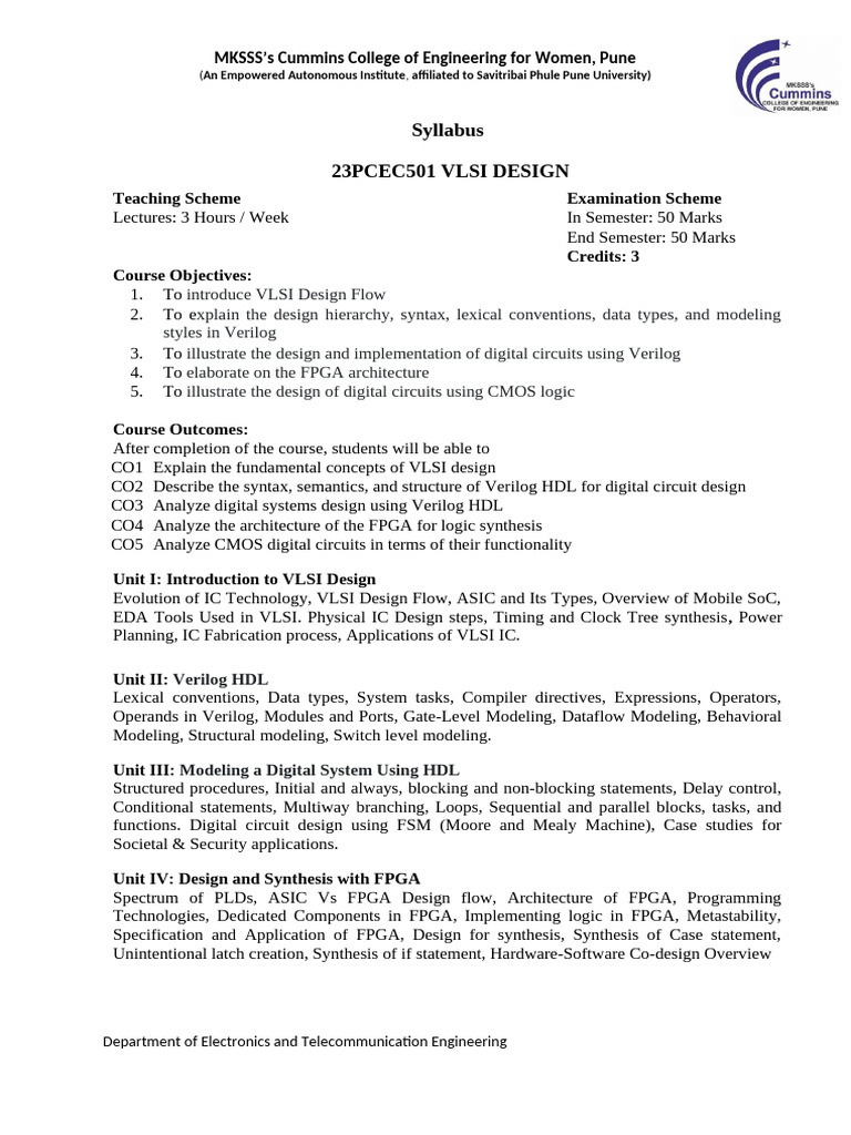 VLSI Design Syllabus for Engineering Students | PDF | Hardware ...