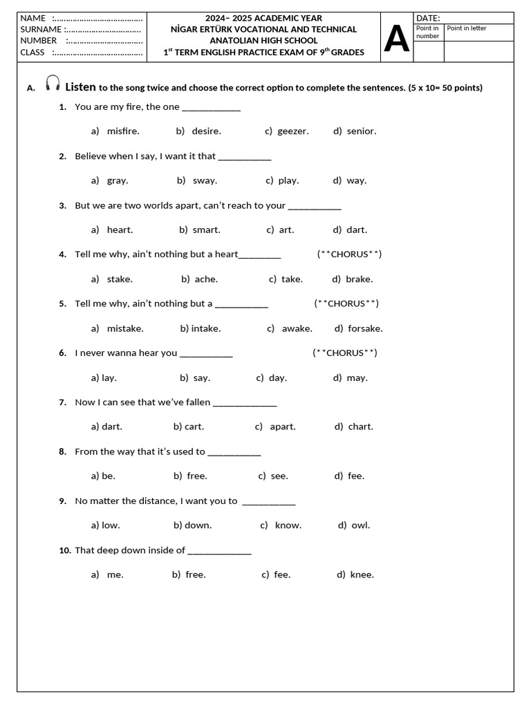 9th Grade English Practice Exam 2024 | PDF | William Shakespeare