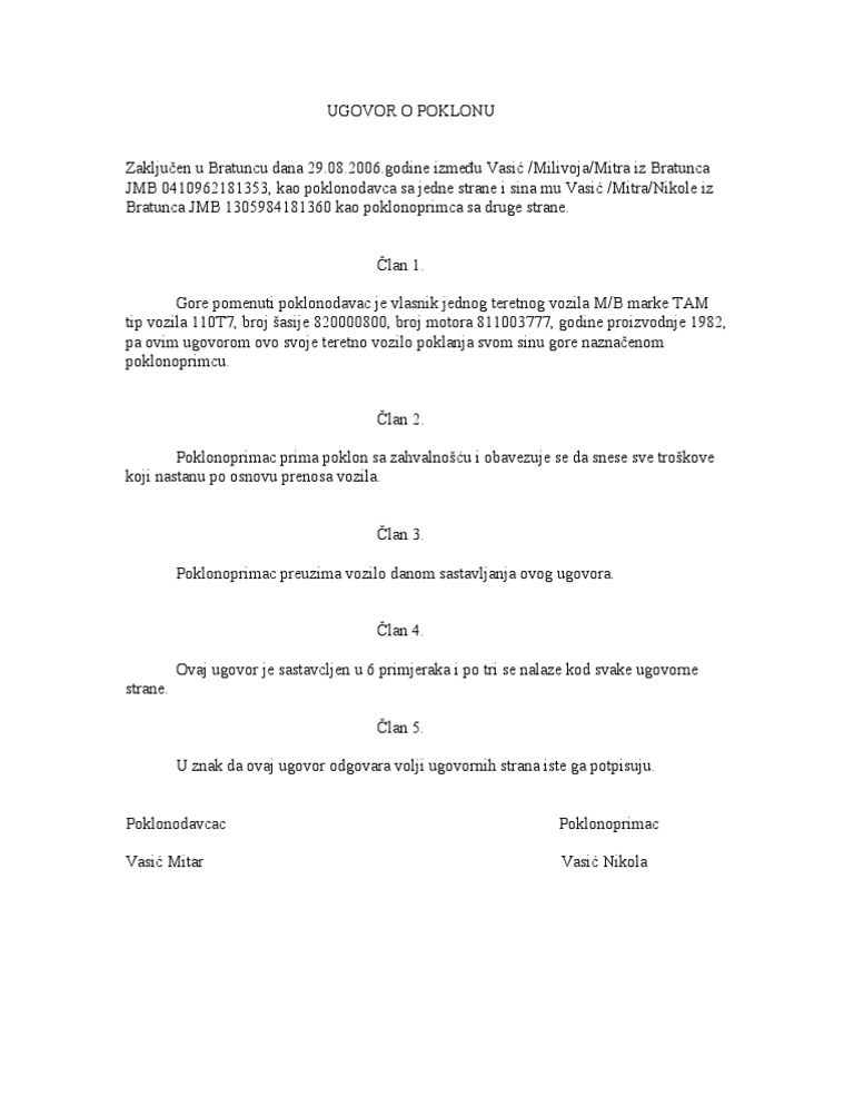 Ugovor o Poklonu | PDF