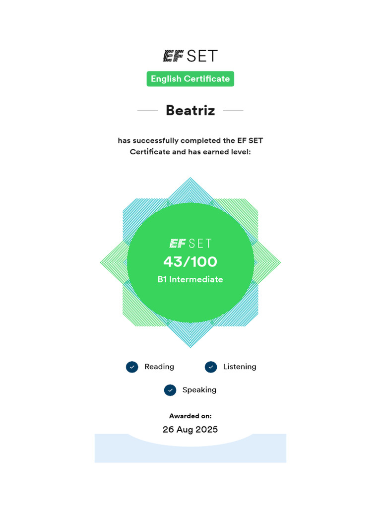 Official EF SET Certificate - Beatriz | PDF | Human Communication ...