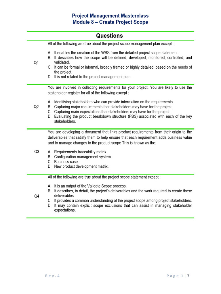 Module 8 - Create Project Scope - Questions Rev.4 | PDF | Project ...