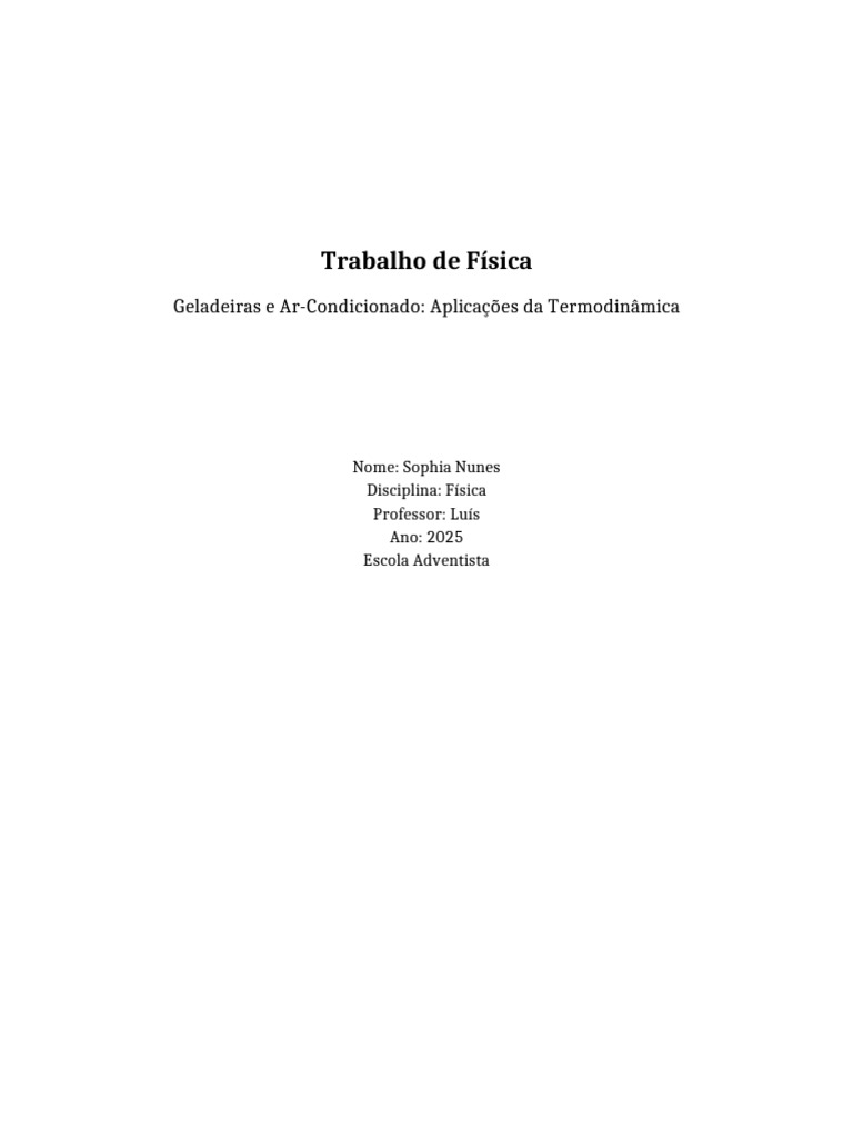 Trabalho Termodinamica Formatado | PDF | Ar condicionado | Calor
