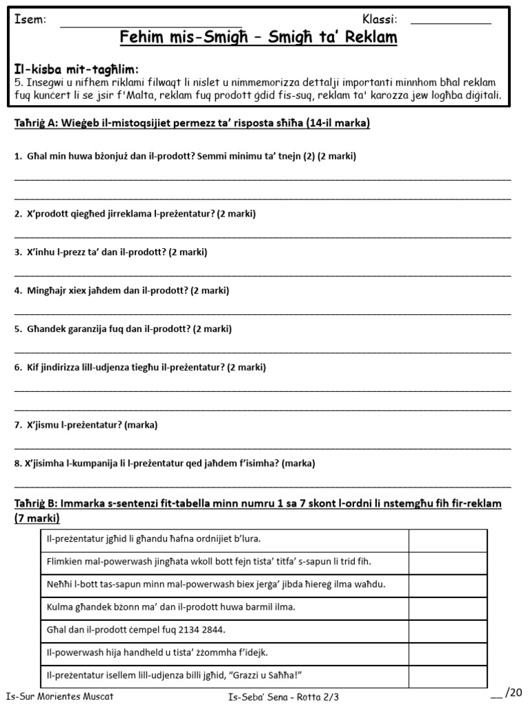 Fehim Mis-Smigħ - Smigħ Ta' Reklam - Karta Tat-Taħriġ | PDF
