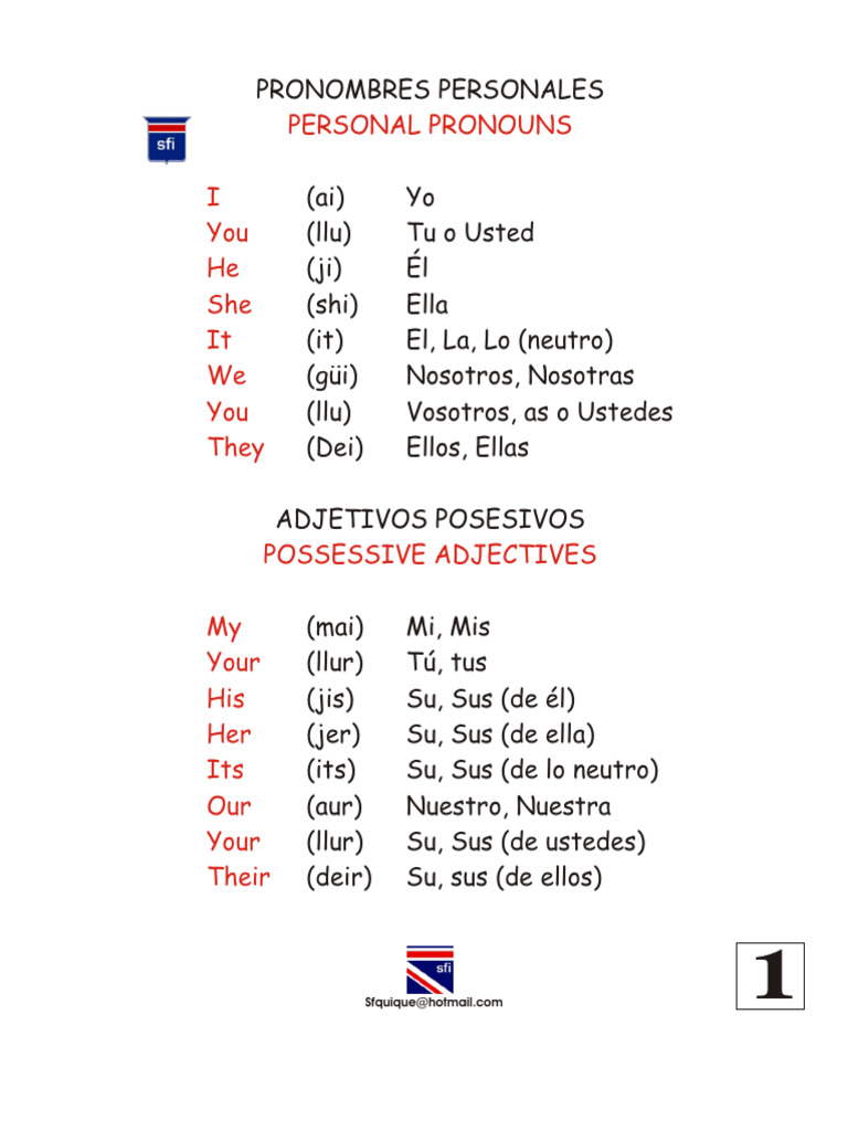 Pronombres y Verbos en Inglés: Guía Completa | PDF | Verbo ...