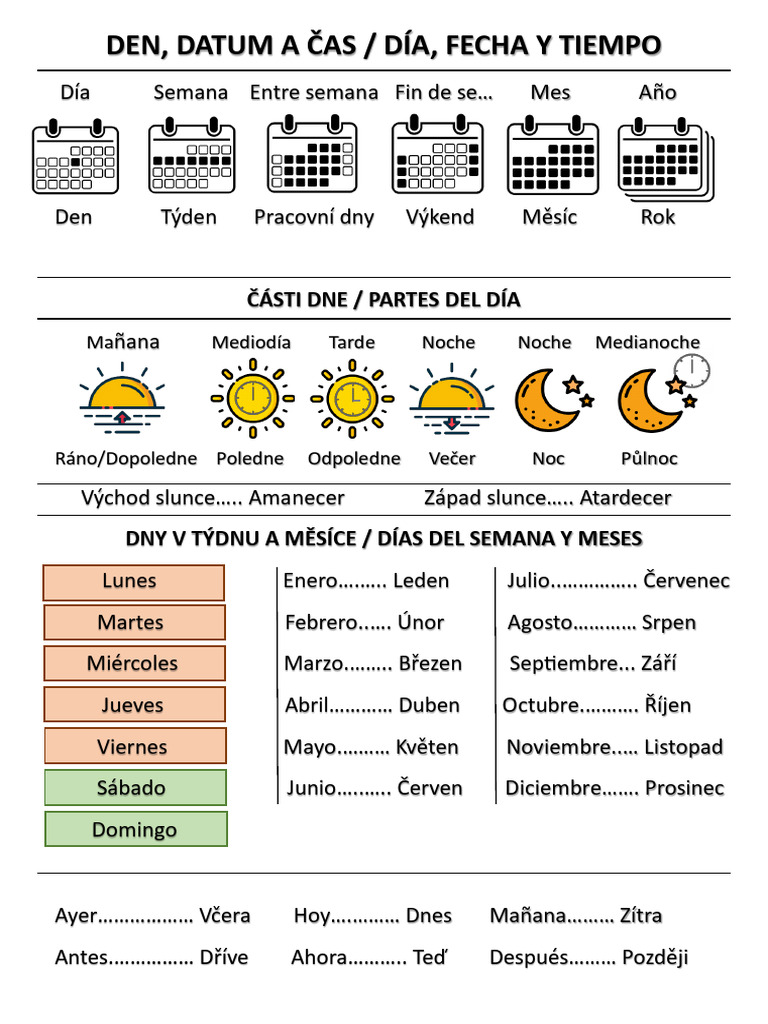 Spanish Date Time and Nature | PDF