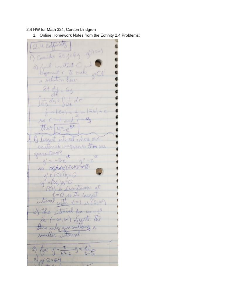 2.4 HW For Math 334, Carson Lindgren | PDF