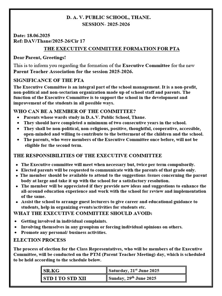 PTA Formation Circular 2025 - 2026 | PDF