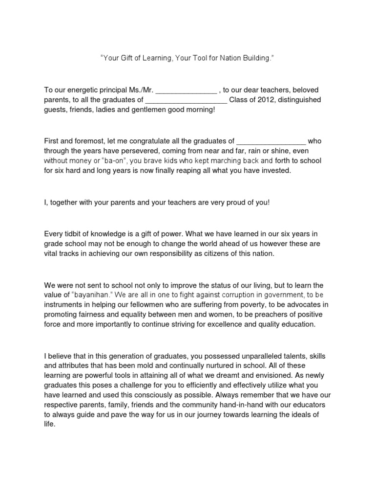 Graduation Keynote Address Example | PDF | Teachers | Cognition