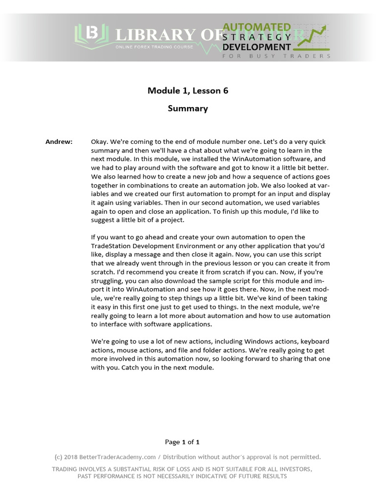 Automated Strategies Development - Lesson1.6 - Transcript | PDF | Automation | Computer Science
