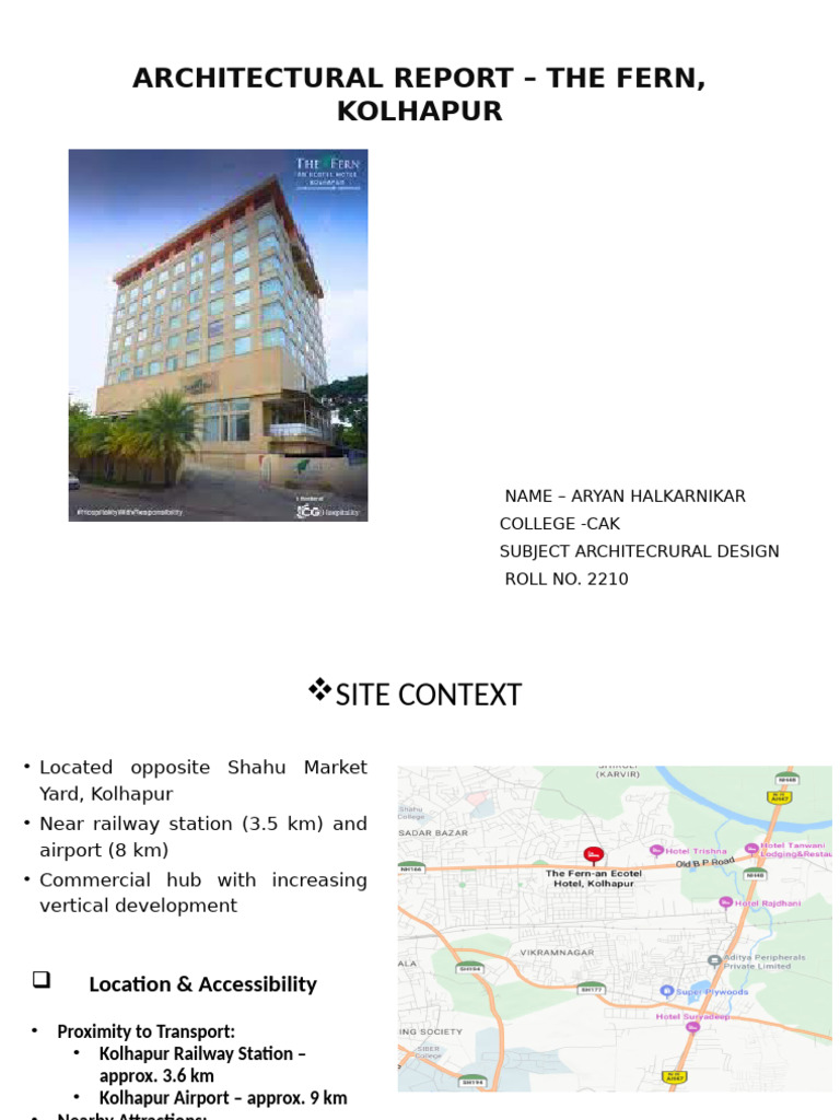 Architectural Report: The Fern Hotel Kolhapur | PDF | Elevator