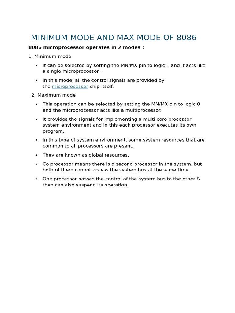 Minimum Mode and Max Mode of 8086 Mpi | PDF | Central Processing Unit | Microprocessor