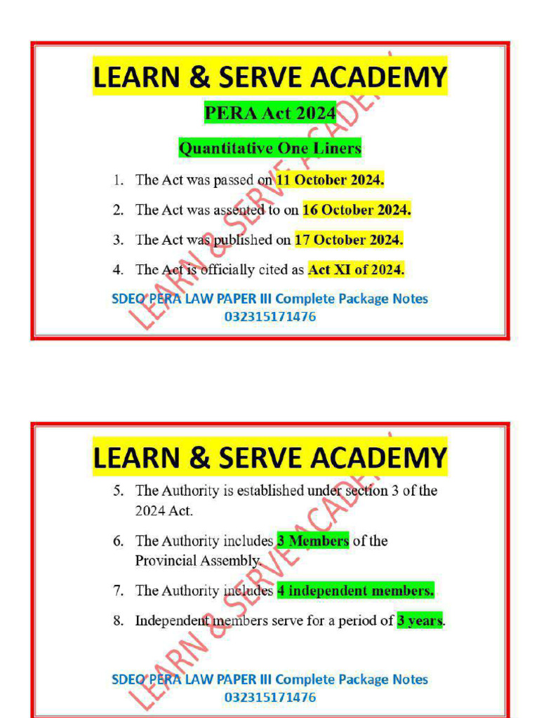 Pera Act 2024 One Liner | PDF