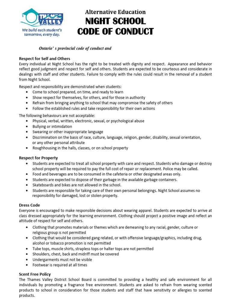 Night School Code of Conduct | PDF | Academic Dishonesty
