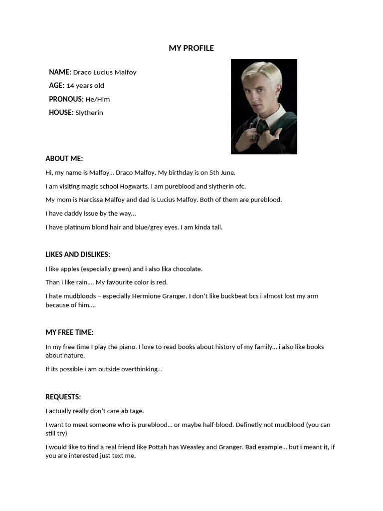 Draco Malfoy: Slytherin Profile Overview | PDF
