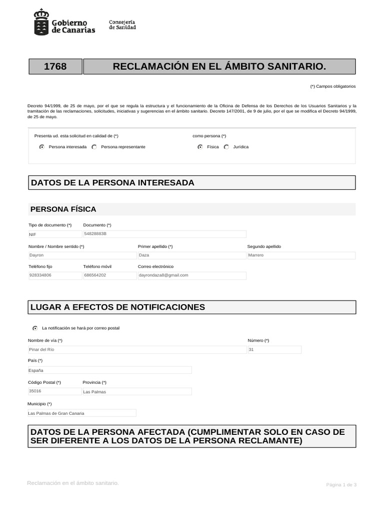 1768 - Reclamación en El Ámbito Sanitario | PDF