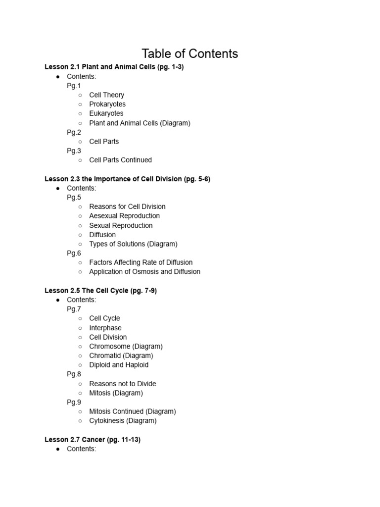 Biology Portfolio Table of Contents | PDF | Biological Processes | Life ...