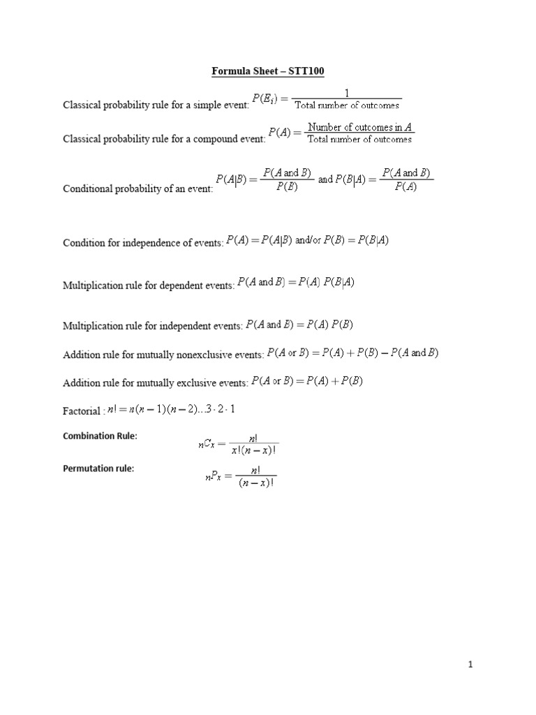 FORMULA SHEET-Final Exam (Chpt 4, 5, 6) and Tables | PDF | Normal ...