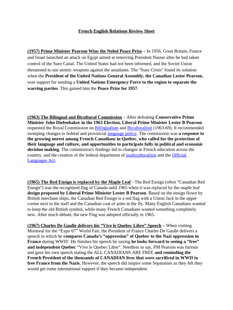 Day 2 - French English Relations Sheet | PDF | Canada | Politics Of Canada