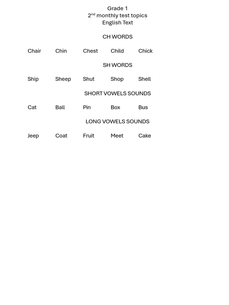 English Text G1 2nd Monthly Test Topics | PDF