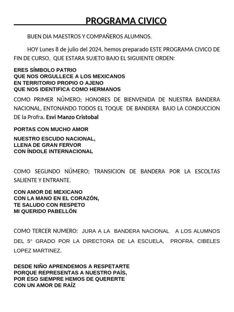 Programa Civico de Clausura 17 Julio 2023 | PDF